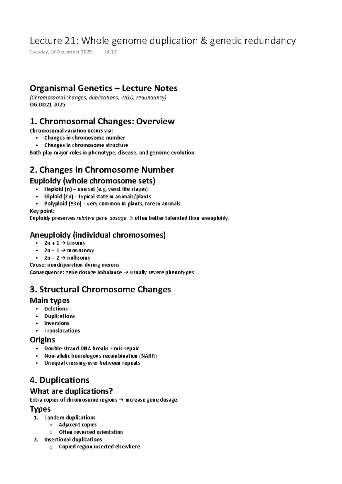 OG DD21 2025 - Organismal Genetics Lecture Notes - Studocu