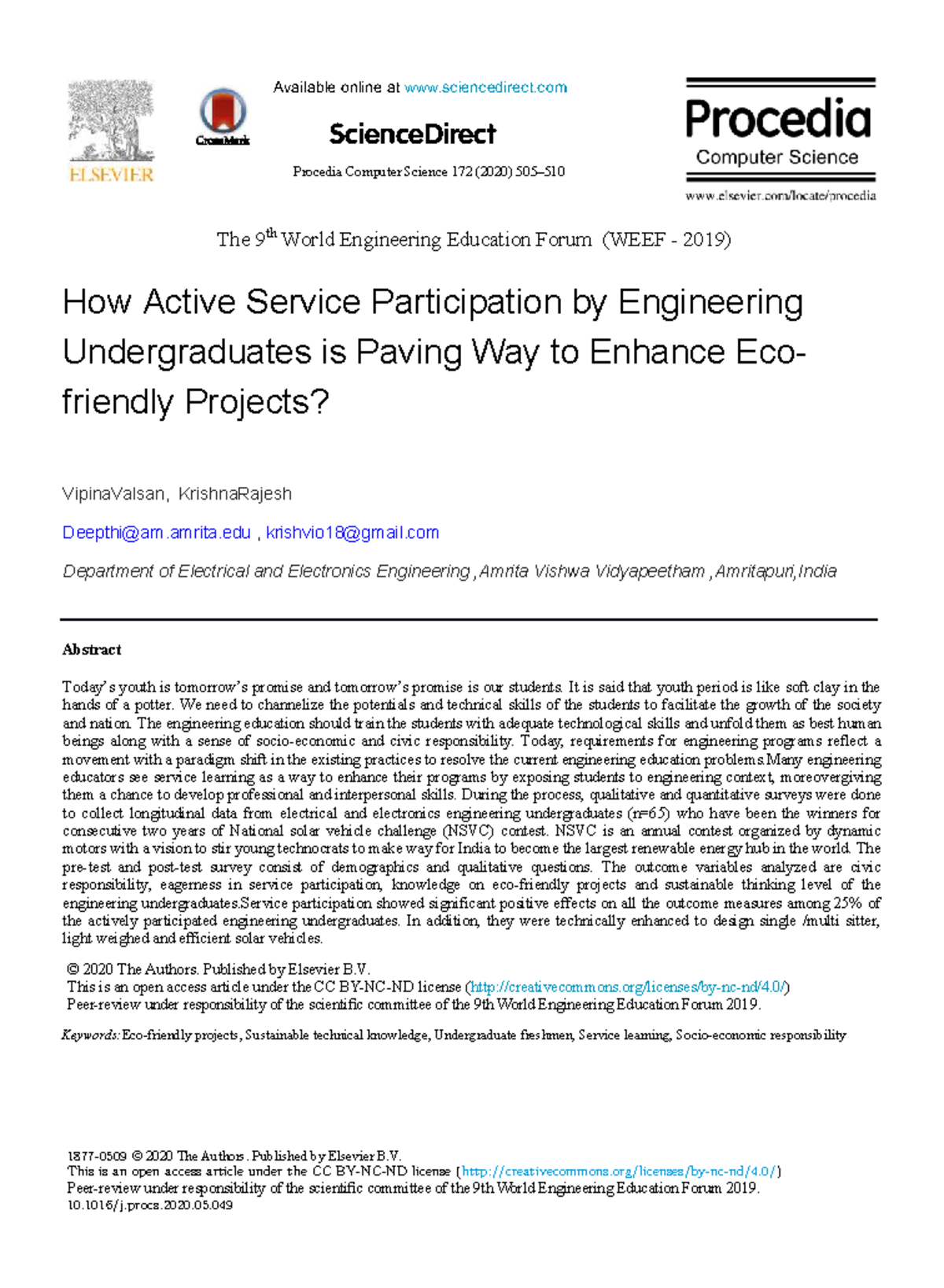 Active Service Participation in Engineering: Enhancing Eco-Friendly ...