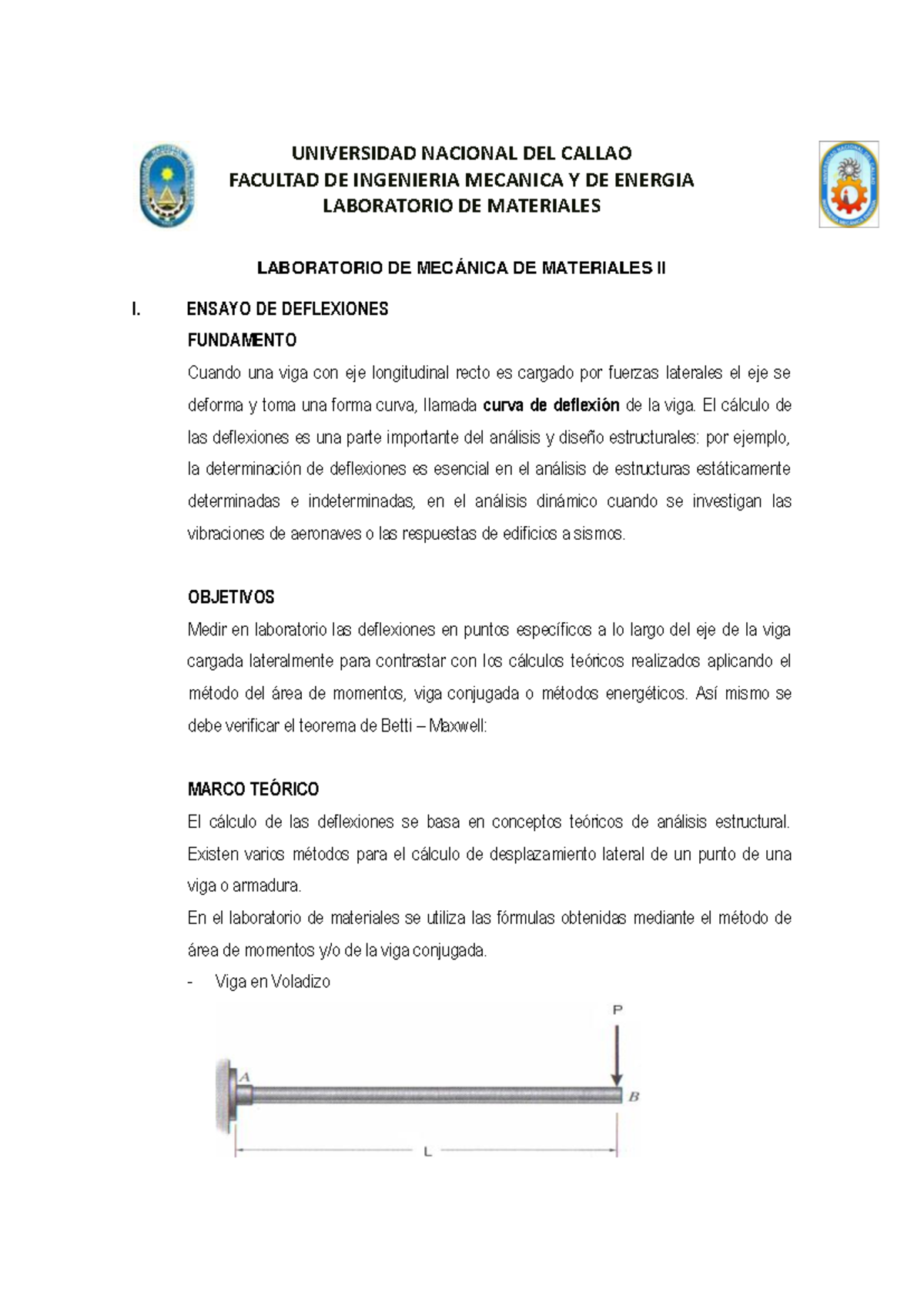 Ensayo de Deflexiones en Vigas - Laboratorio de Mecánica II - Studocu