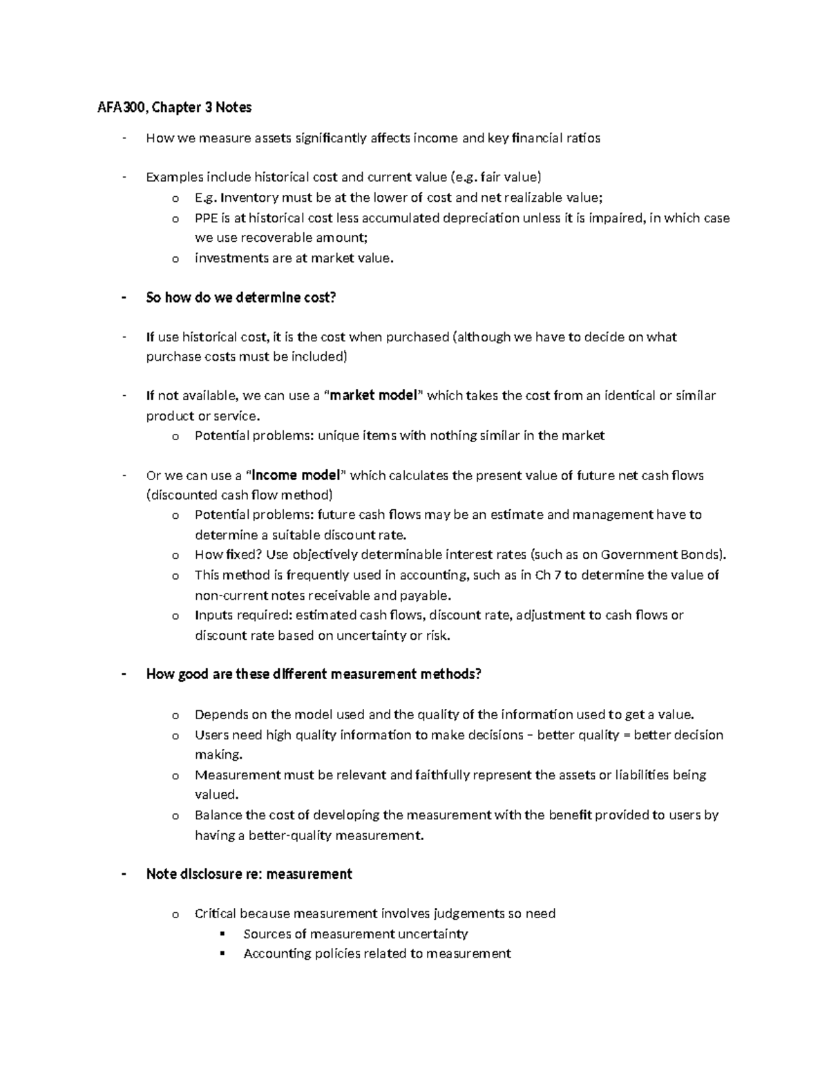 AFA300, Chapter 3: Asset Measurement Methods and Fair Value - Studocu