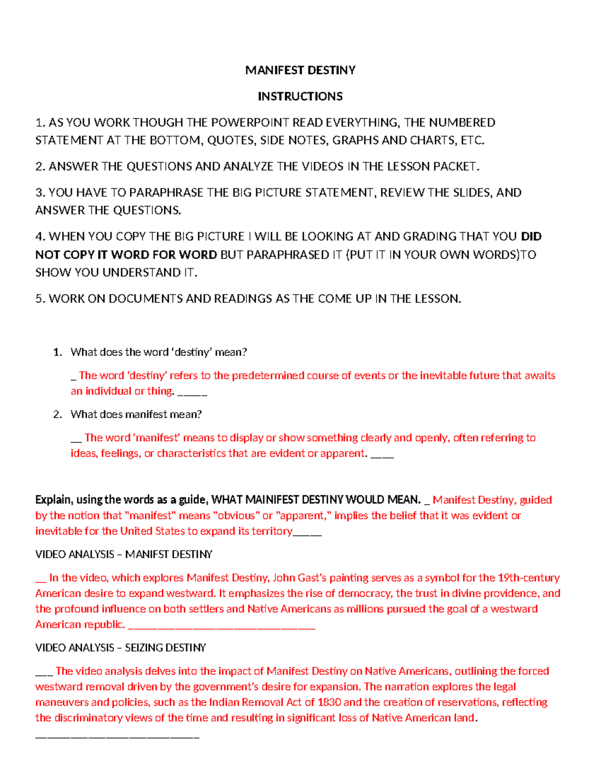 Manifest Destiny: Comprehensive Notes for HIST 101 Final Exam - Studocu