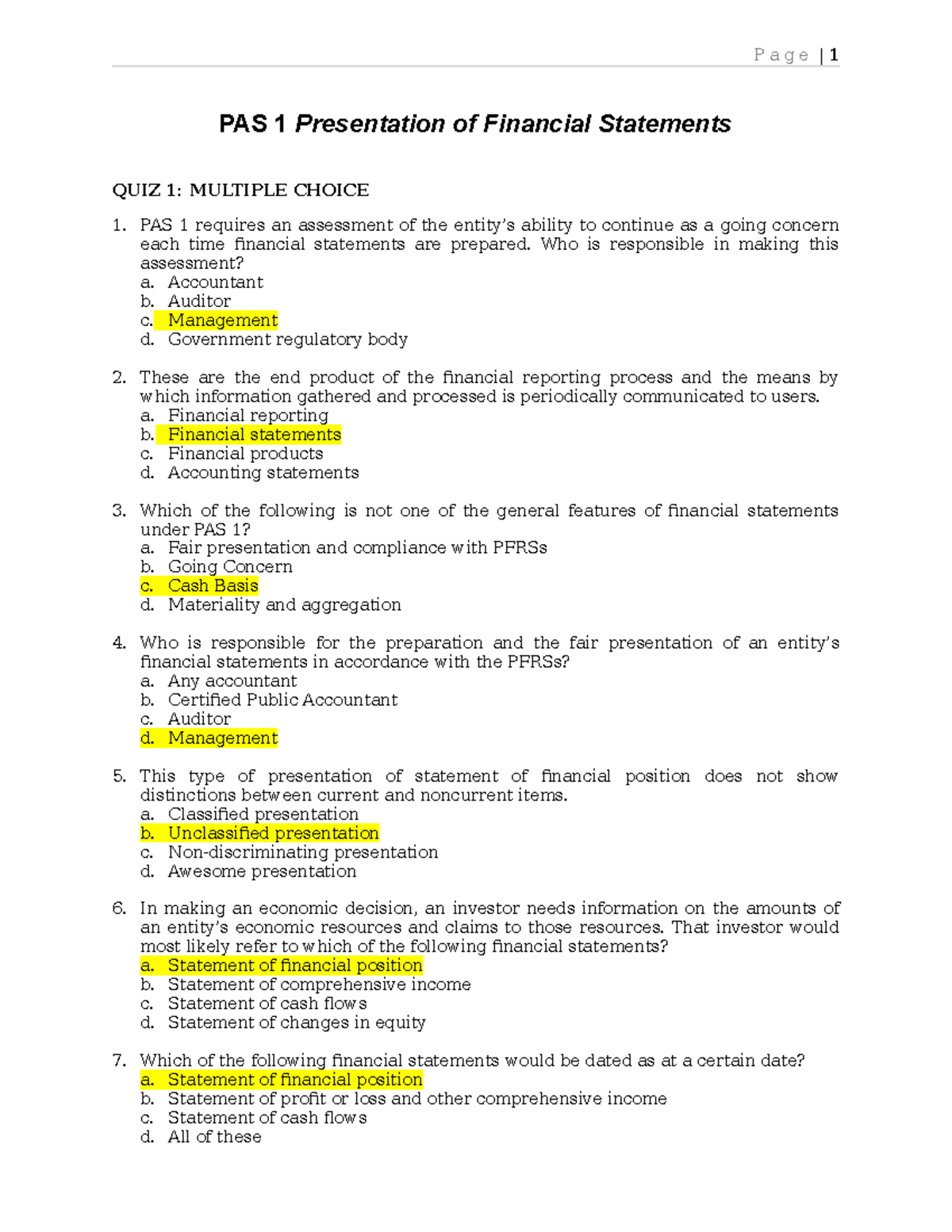 QUIZ PAS 1 Presentation OF FS - P a g e | 1 PAS 1 Presentation of ...