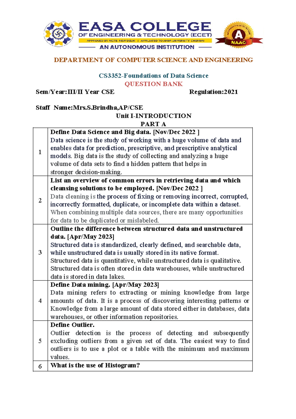 CS3352 - Comprehensive Data Science Notes for All Units - Studocu