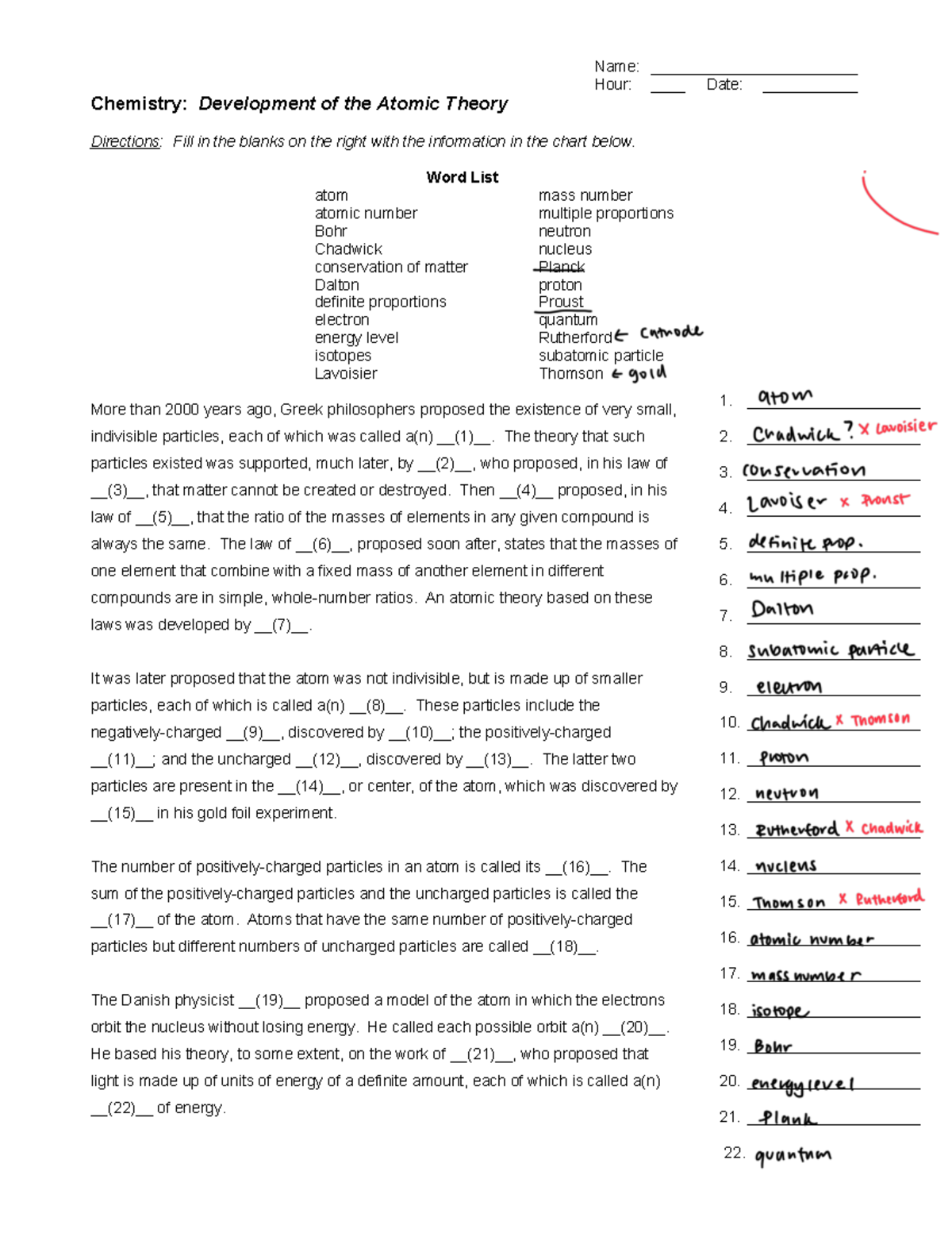 Atomic Theory Worksheet Key Atomic Structure Worksheet Answer Key