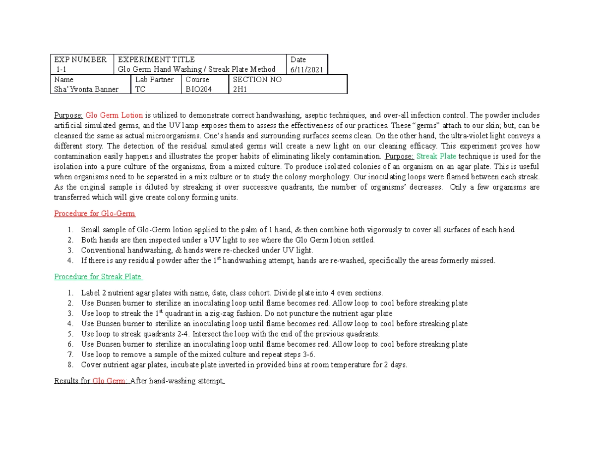 Isolation Streak Plate Technique - Answer Sheet for Lab Study - Studocu