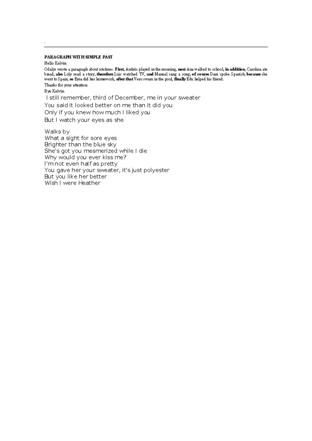 Simple Past Routines Paragraph - ESL Lesson Notes - Studocu