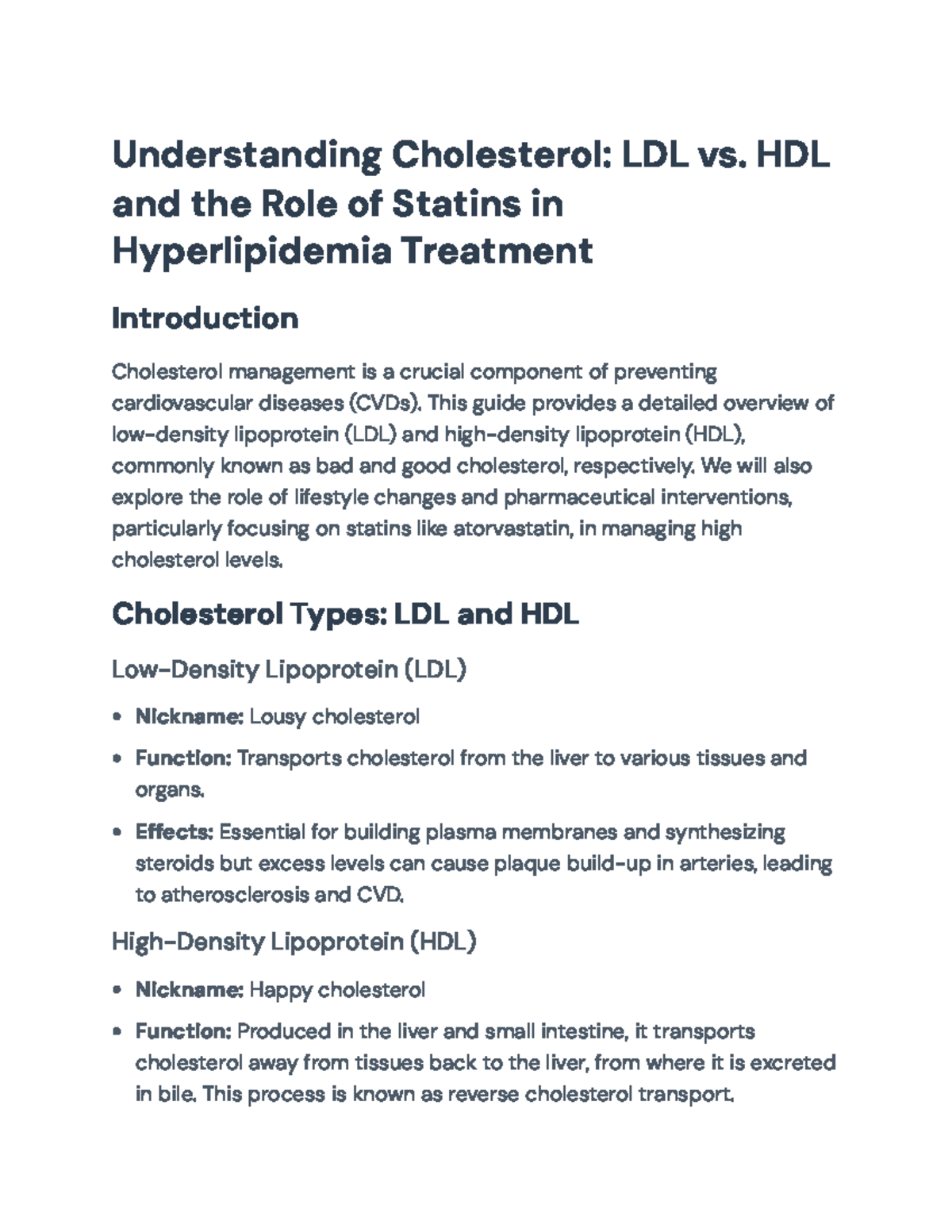 Cholesterol Management: LDL vs HDL & Statins in Hyperlipidemia ...