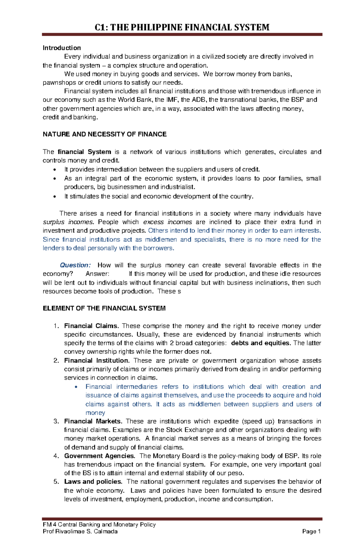 Philippine Financial System (Pre) - FM 4 Central Banking and Monetary ...