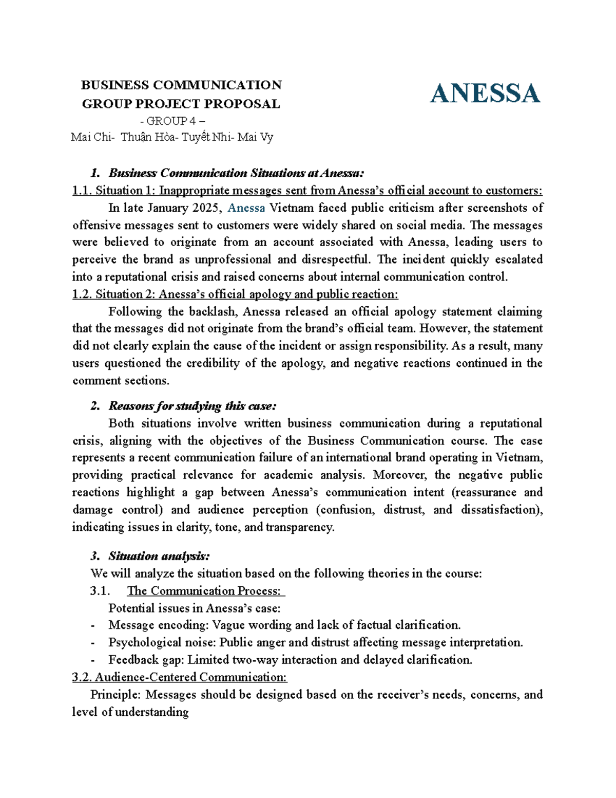 BUSINESS COMMUNICATION GROUP PROJECT PROPOSAL (BC 101) - Studocu