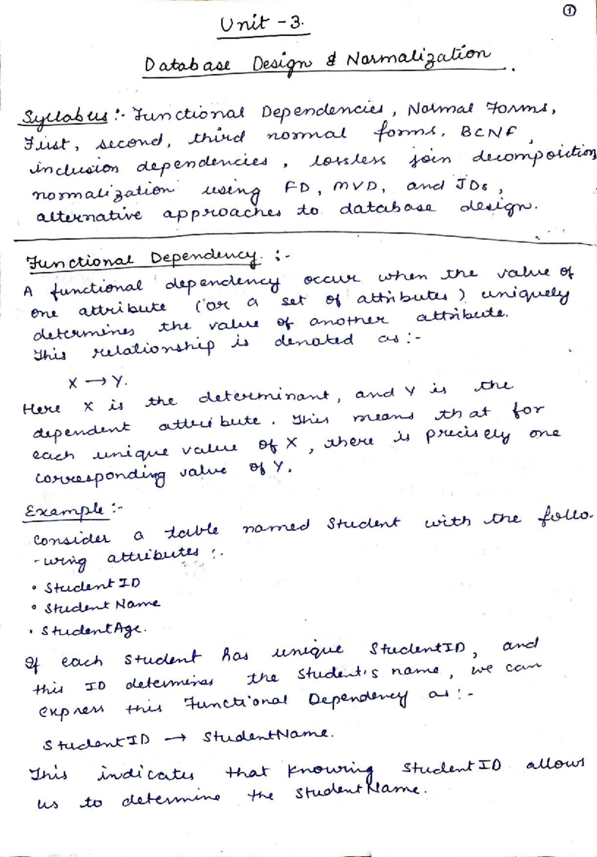 DBMS Unit 3: Normalization and Functional Dependencies Overview - Studocu
