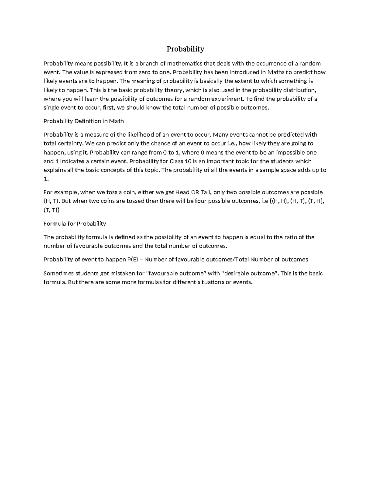 Probability Concepts for Class 10: Understanding Basic Theory and ...