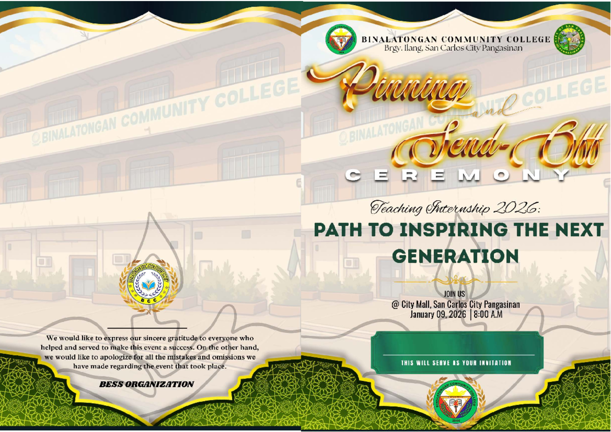 Invitation to Pinning & Send Off Ceremony 2026 - BCC - Studocu
