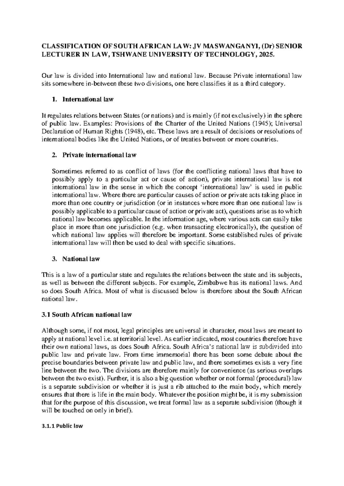 **LAW 101: Overview of South African Procedural Law and Classifications ...