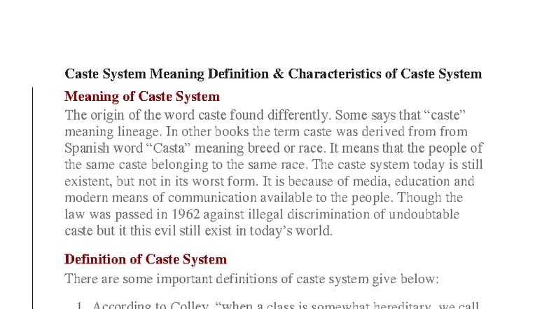Sociology Notes: Caste System Characteristics and Gender Equality ...