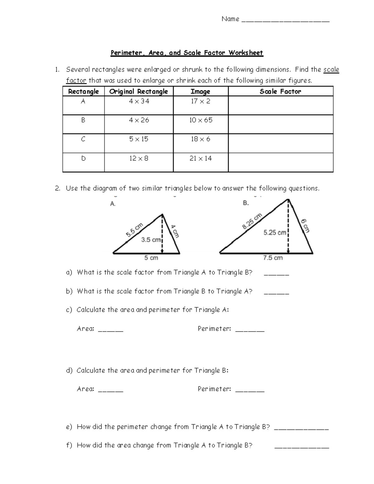 Scale Factor Worksheet: Perimeter & Area Analysis - Studocu