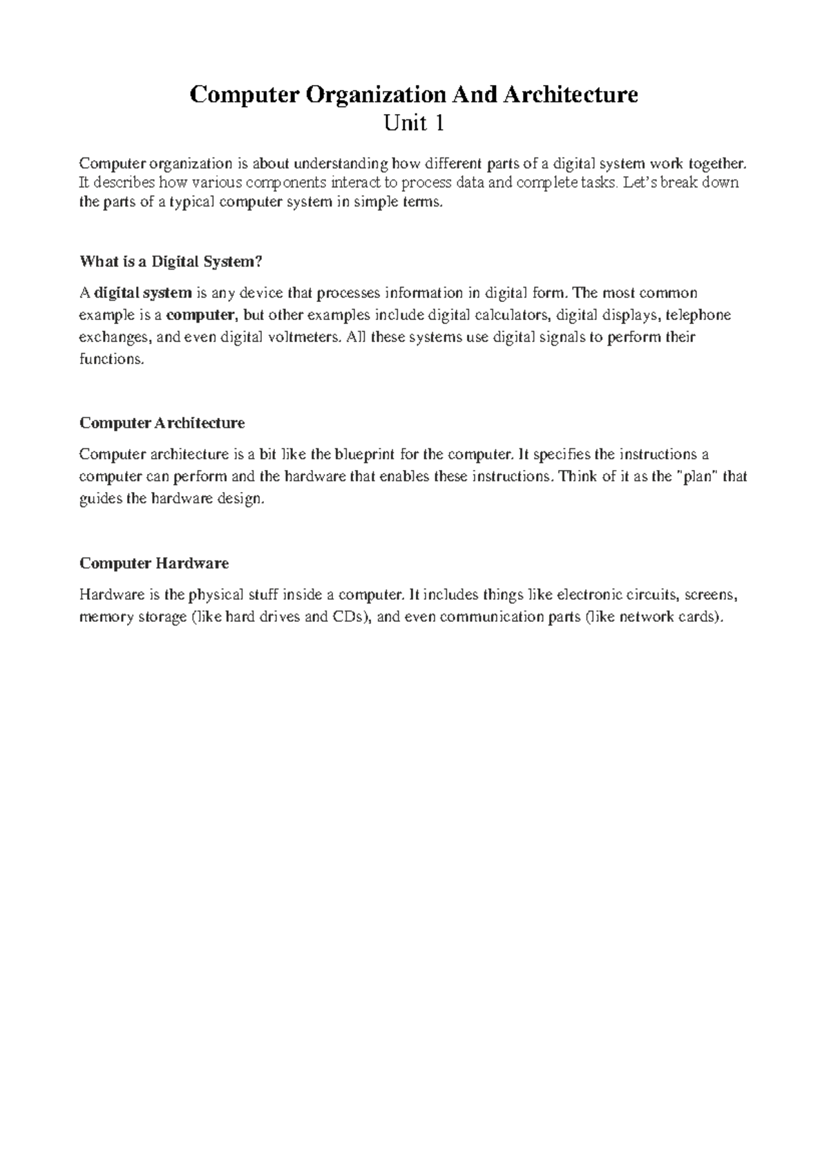 COA-Unit1 - COA unit 3 Control unit notes - Computer Organization And ...