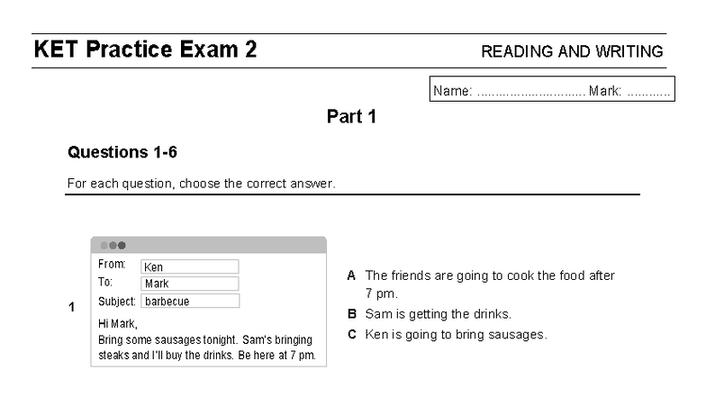 KET Exam 2 Reading and Writing Practice Test - Studocu