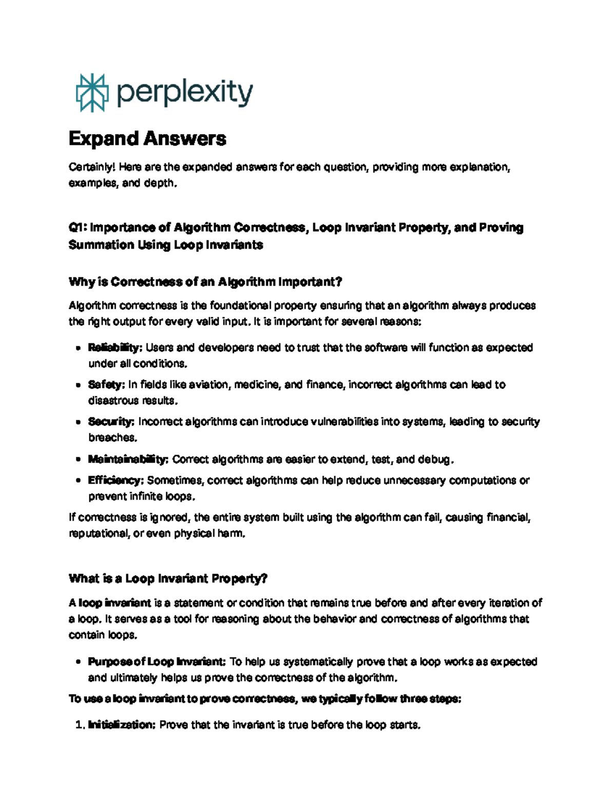 DAA Answers: Algorithm Correctness, Loop Invariants & Problem Solving ...