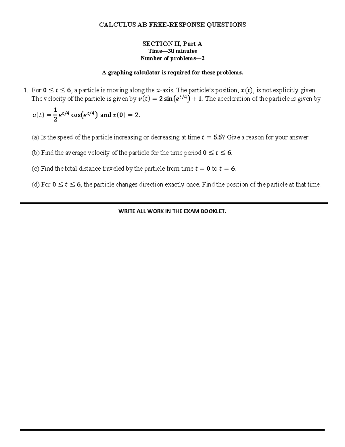 Calculus AB FRQ 2011 Part A - Particle Motion & Velocity Problems - Studocu