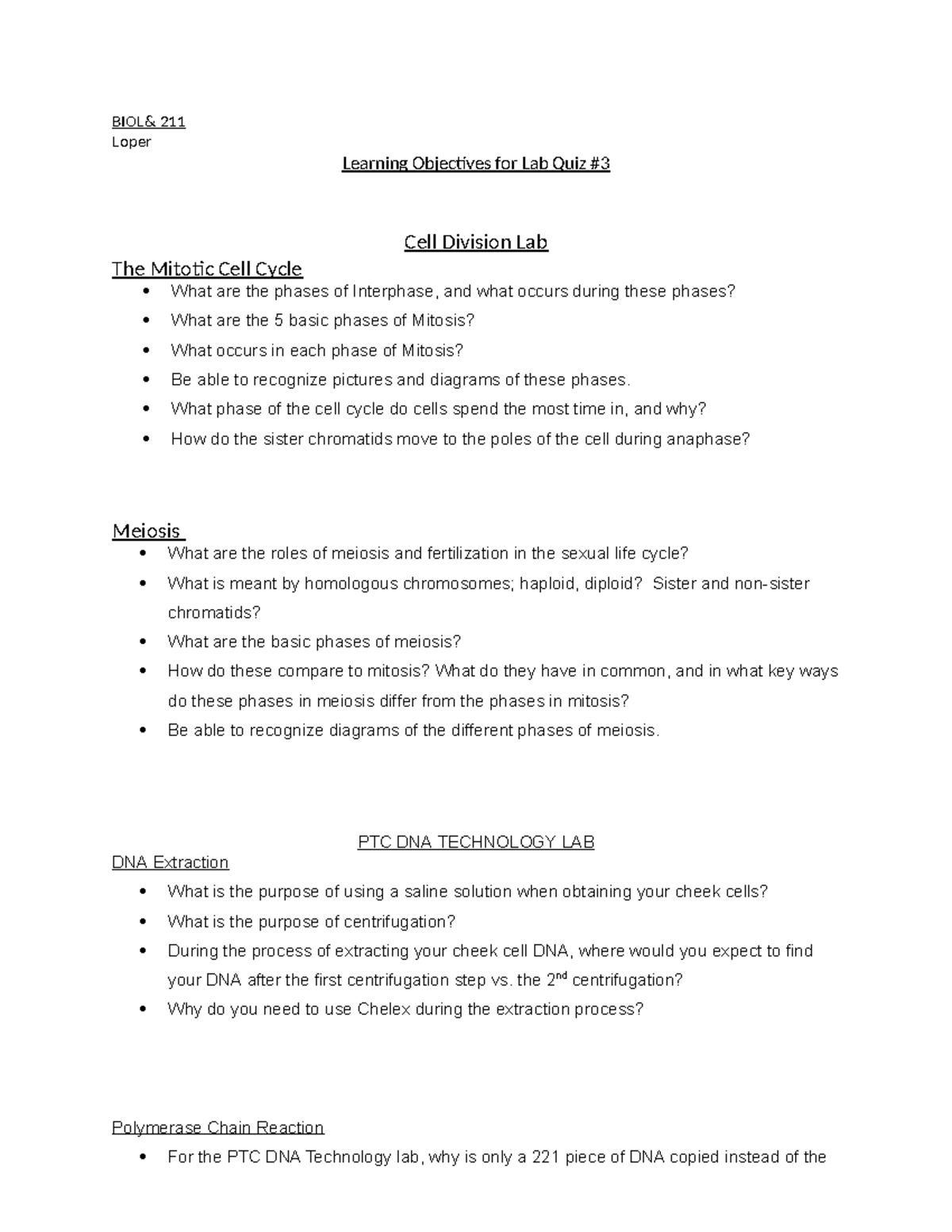BIOL& 211 Final Exam Study Guide: Cell Cycle & DNA Tech Concepts - Studocu