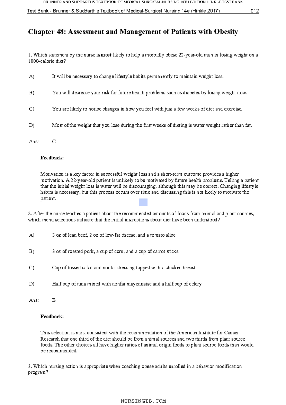 Ch 48 - Exam 3: Management of Obesity in Nursing Care - Studocu