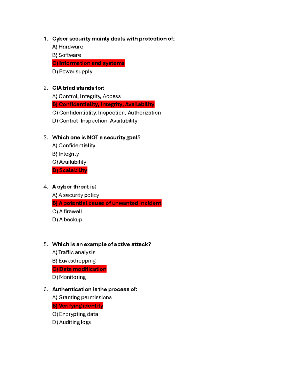 Cs627 Cyber Security Quiz: Key Concepts and Terminology - Studocu