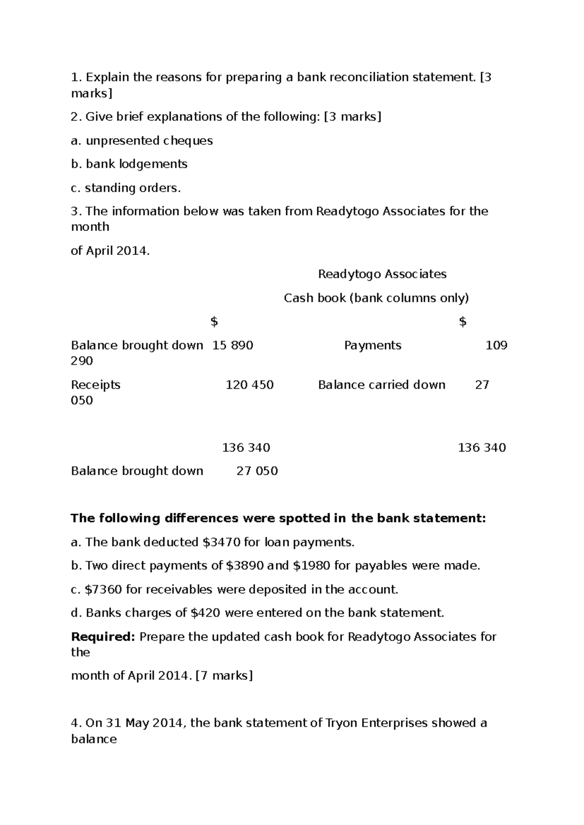 Bank Reconciliation Class Work 6B: Preparing Cash Book Updates - Studocu