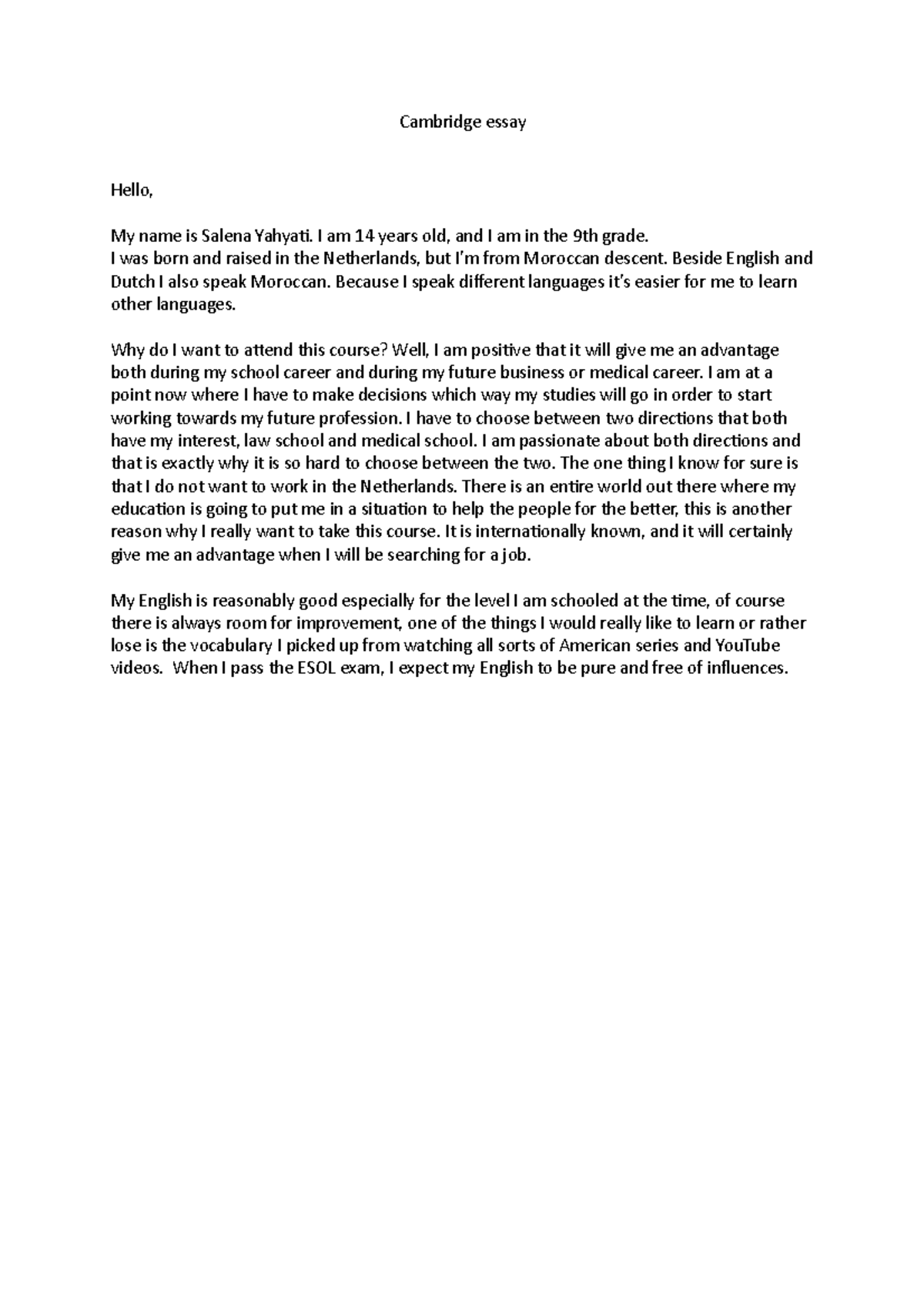 Cambridge Essay - My Future Career Aspirations and Language Skills ...