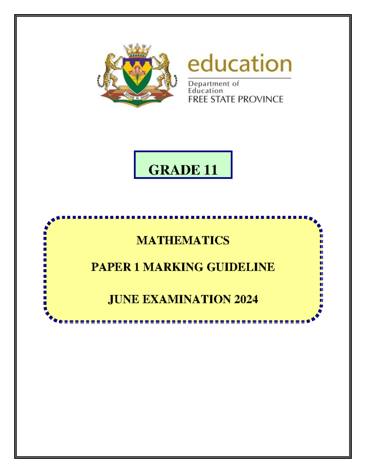 GR 11 Maths June 2024 P1 Marking Guideline and Comments - Studocu