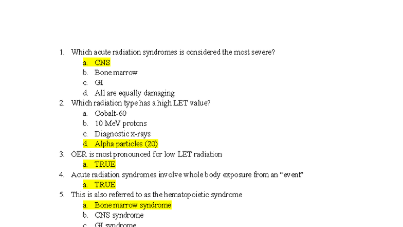 Exam 2 Kahoot (RAD 101) - Radiology Effects on Biology - Studocu