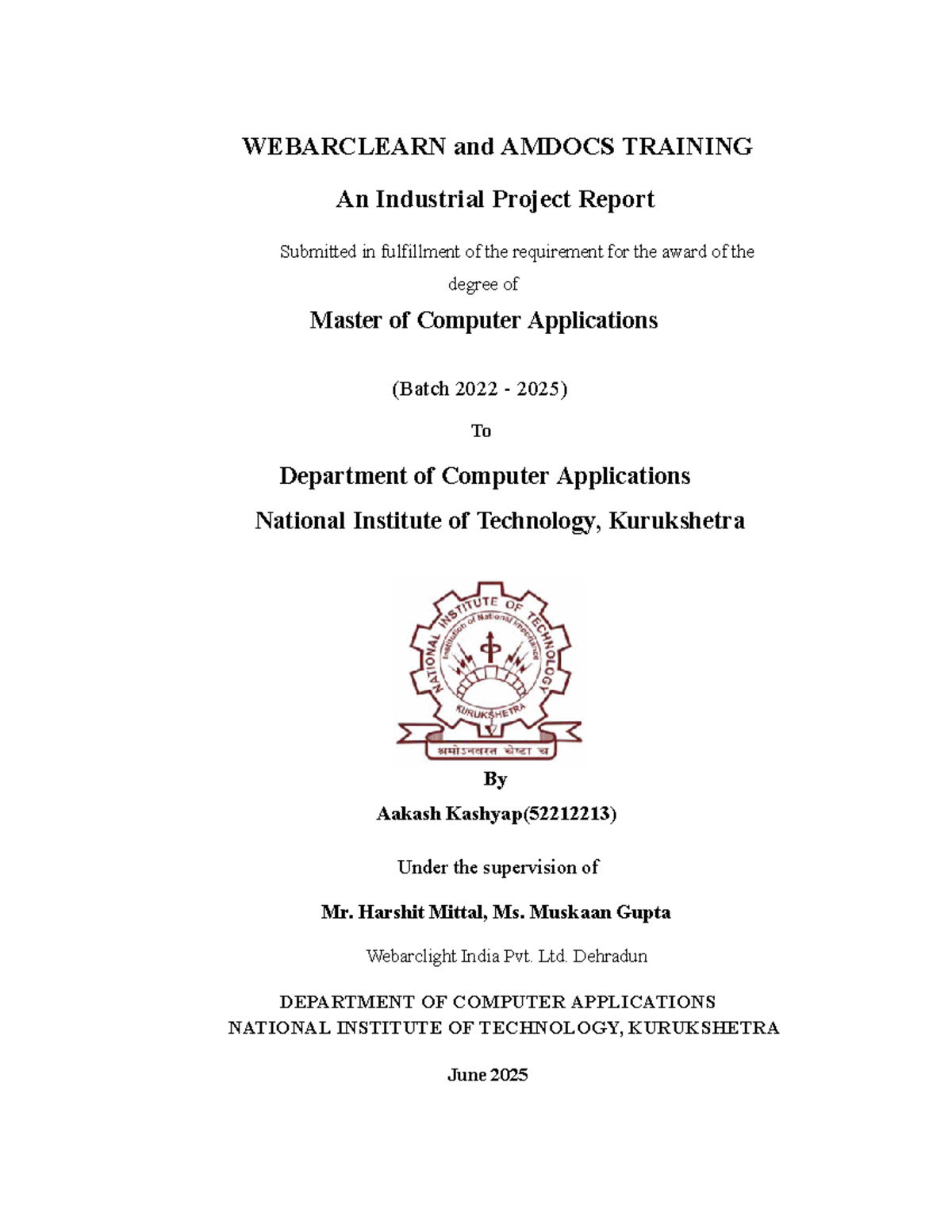 MCA Project Report: Webarclight LMS Development (Batch 2022-2025) - Studocu