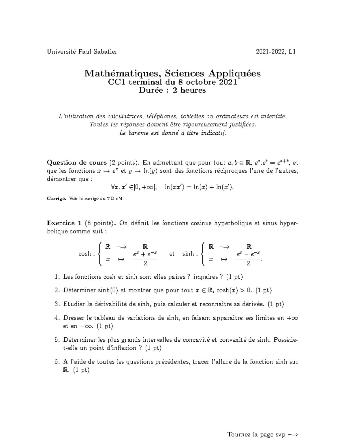 CC1 SA 2021 corrige - cc1 math c1 - Universit ́e Paul Sabatier 2021 ...