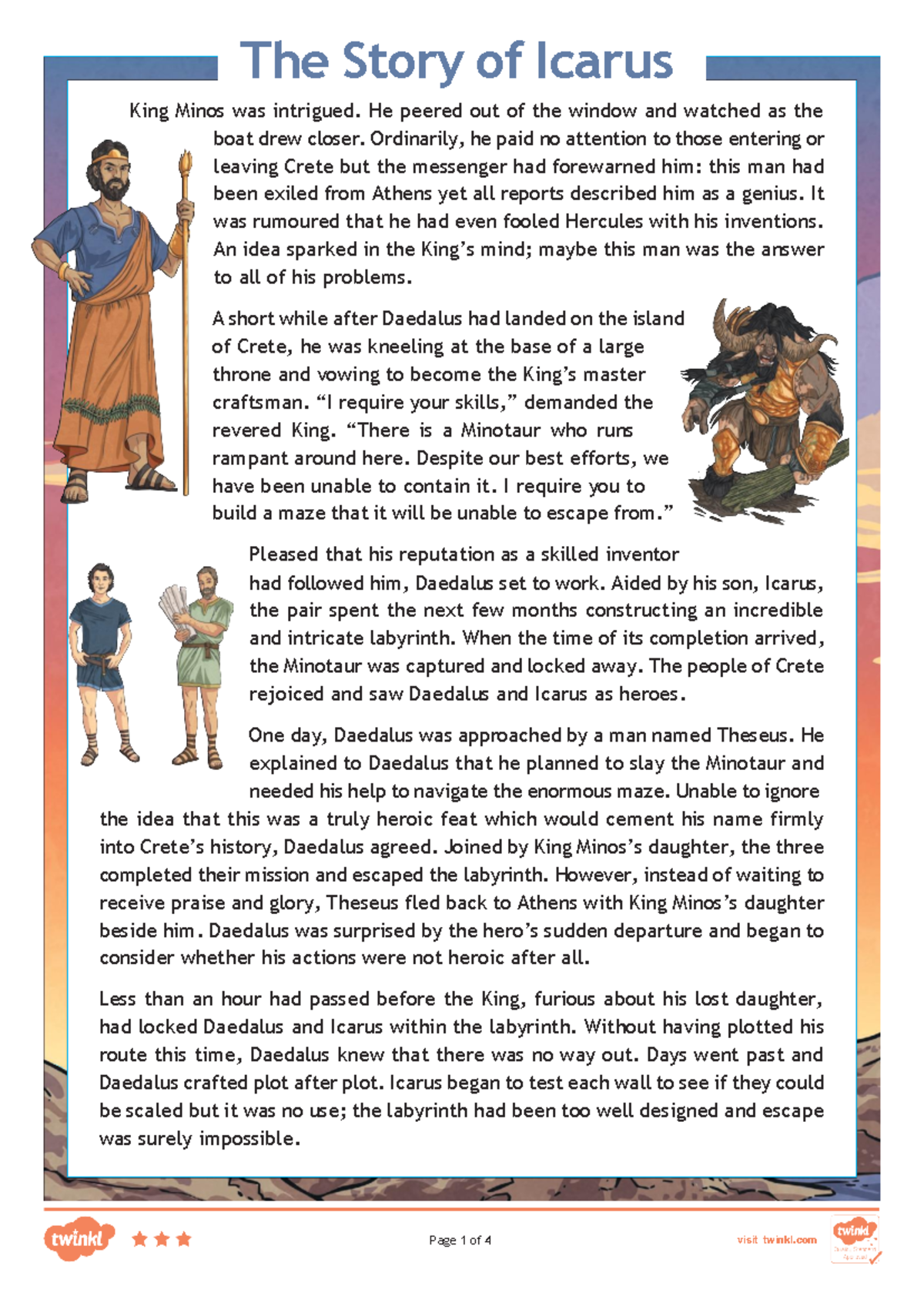 The Story of Icarus - idk - Page 1 of 4 visit twinkl The Story of ...