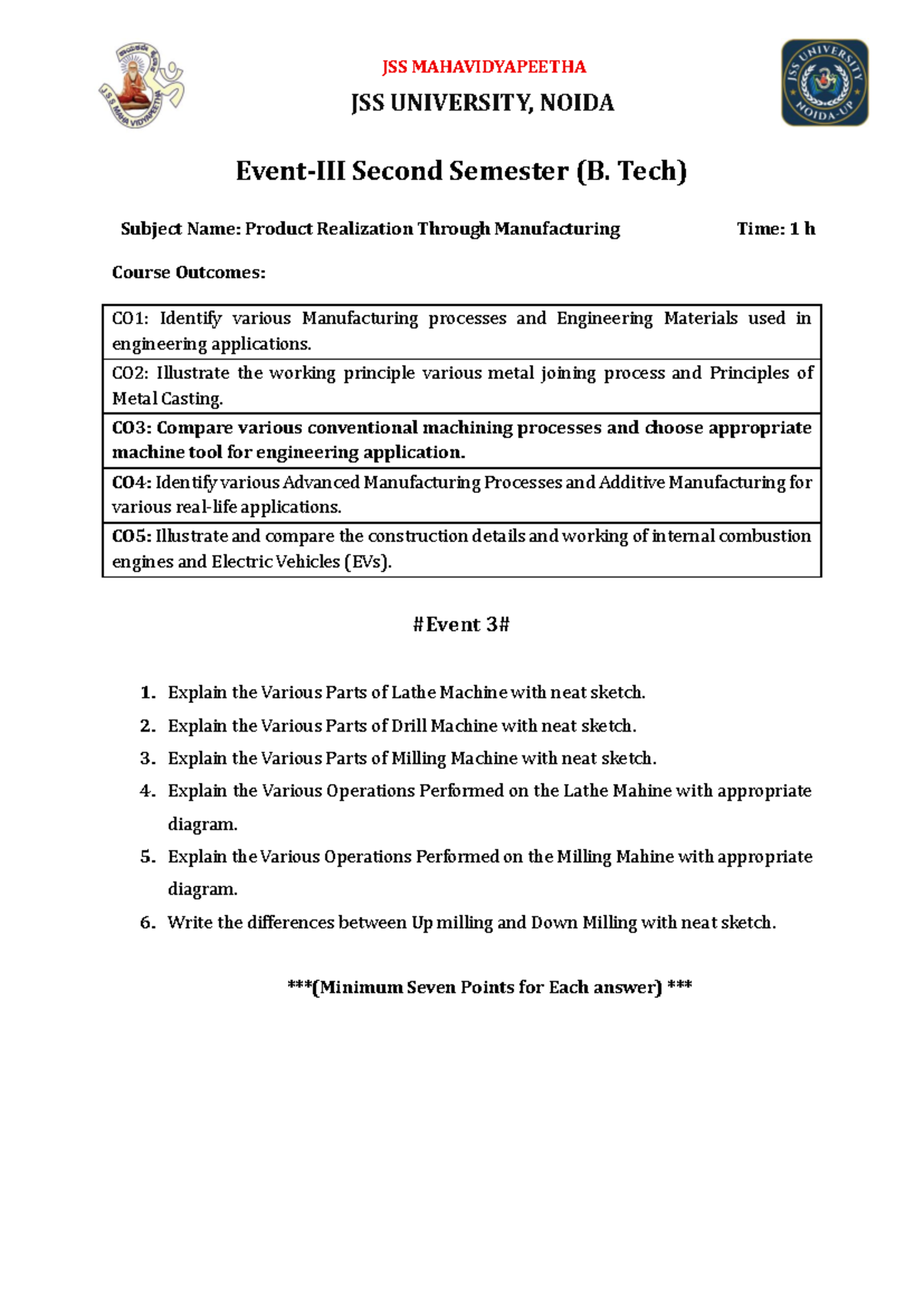 Product Realization Through Manufacturing - B. Tech 2nd Sem Notes - Studocu