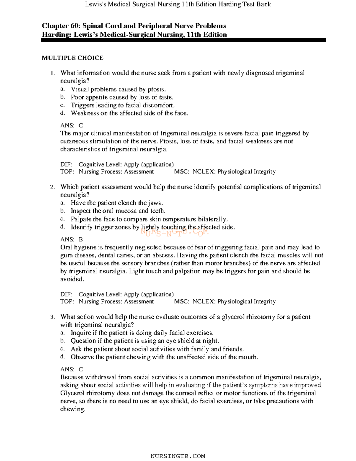 Final Exam Notes on Chapter 60: Spinal Cord & Peripheral Nerve Issues ...