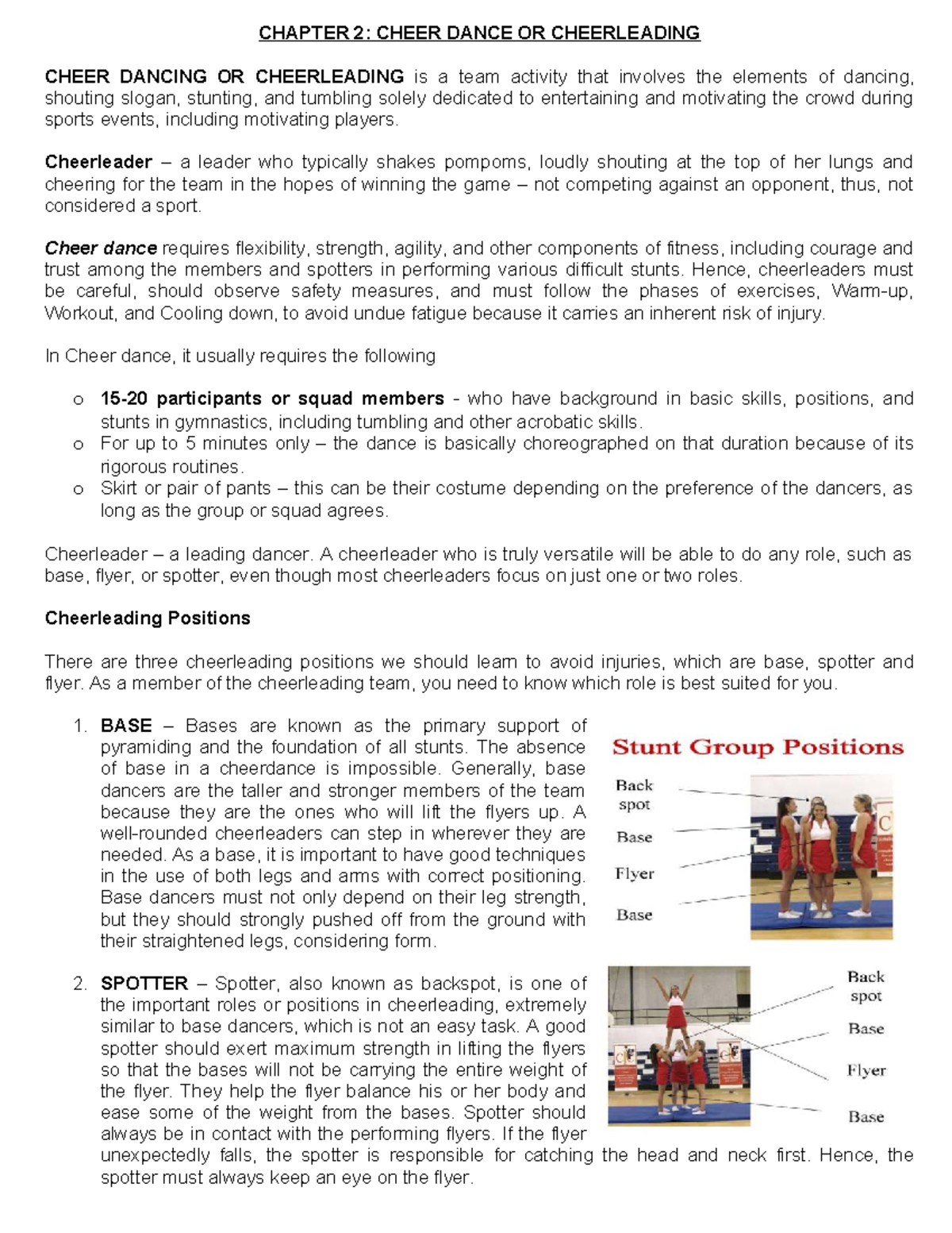 CHAPTER 2: INTRODUCTION TO CHEER DANCE AND CHEERLEADING - Studocu