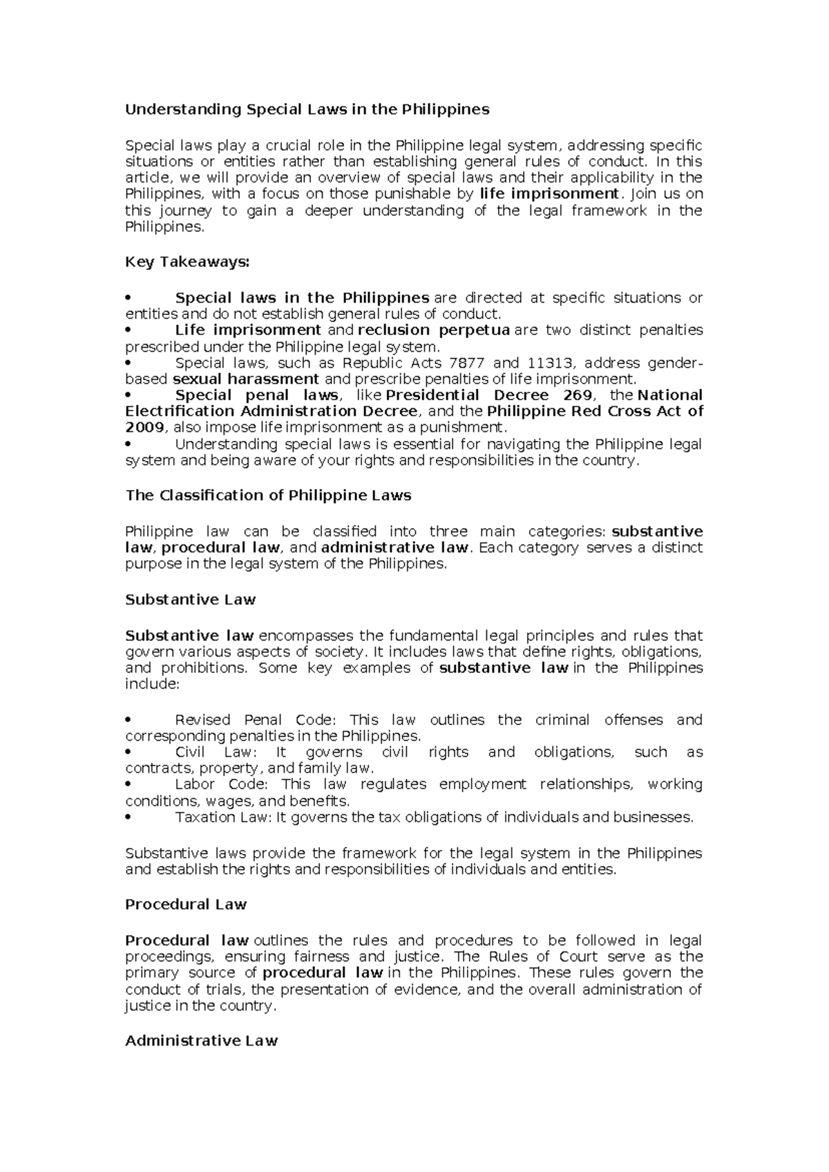 Philippine Special Laws: Understanding Life Imprisonment Penalties ...