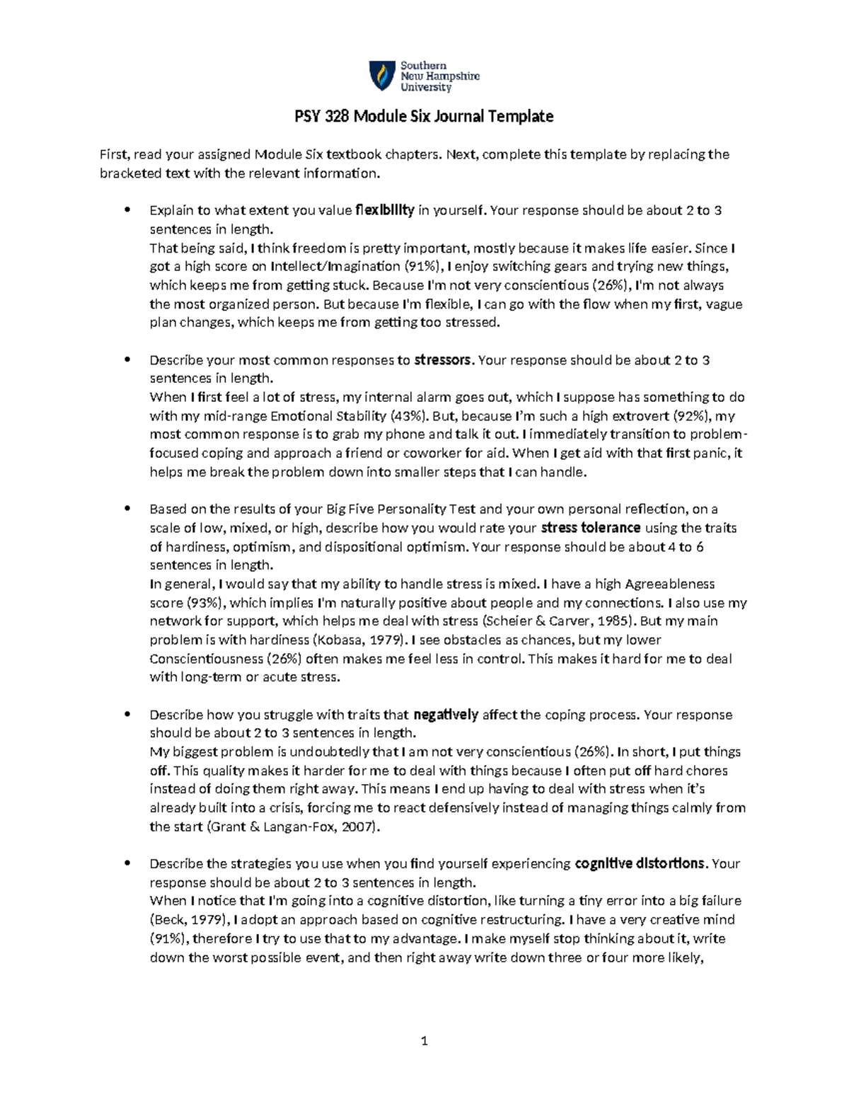 PSY 328 Module Six Journal Reflection on Flexibility and Stress ...