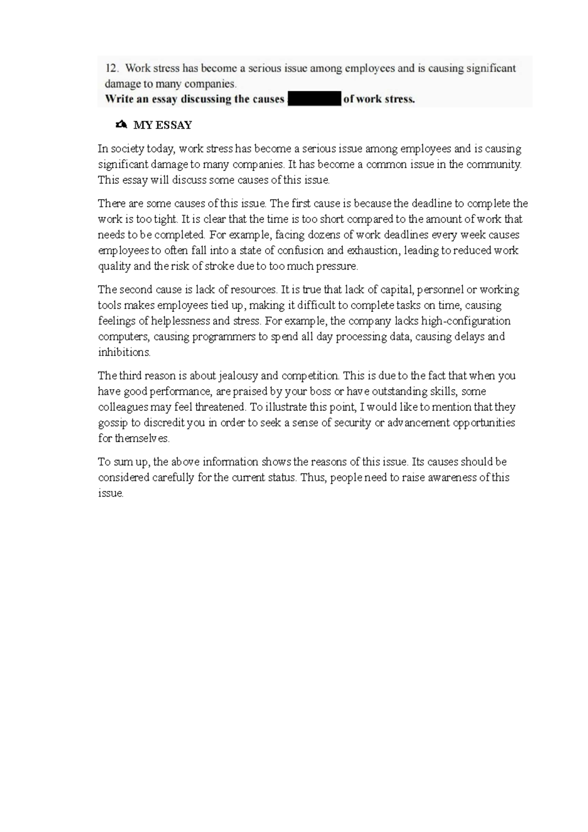 B1K174 Essay on Causes of Work Stress in Modern Society - Studocu