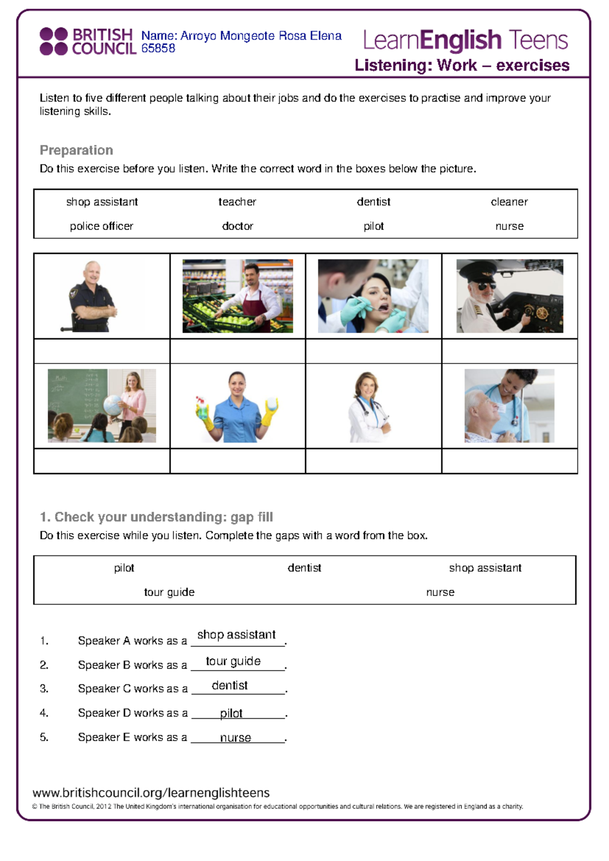 ESL Listening Practice Exercise: Job Vocabulary & Skills - Studocu