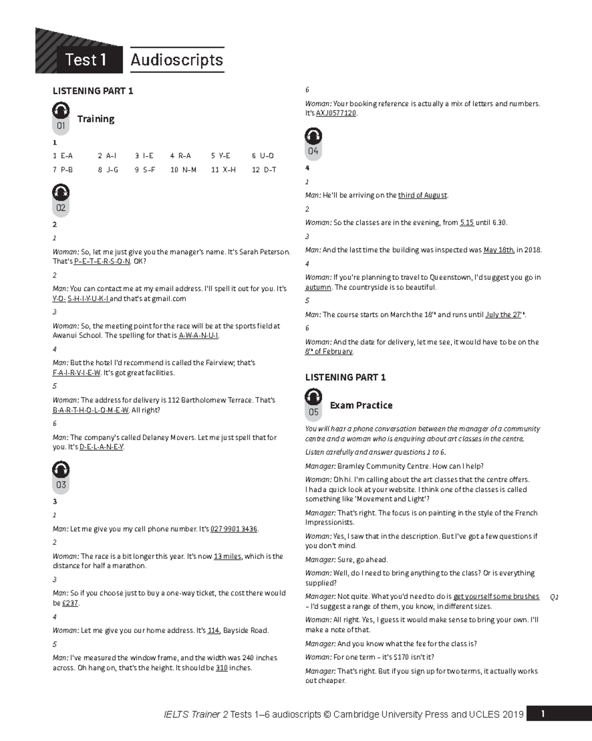 Ielts Trainer 2 Academic Tests 1-6 Audio Scripts - LISTENING PART 1 01 ...