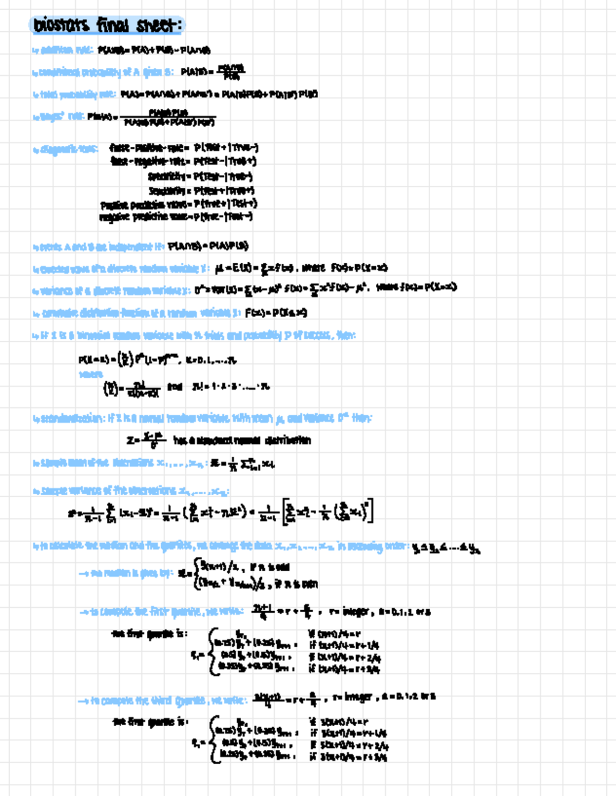 Biostatistics Final Exam Formula Sheet & Review Questions (BIOSTATS 101 ...