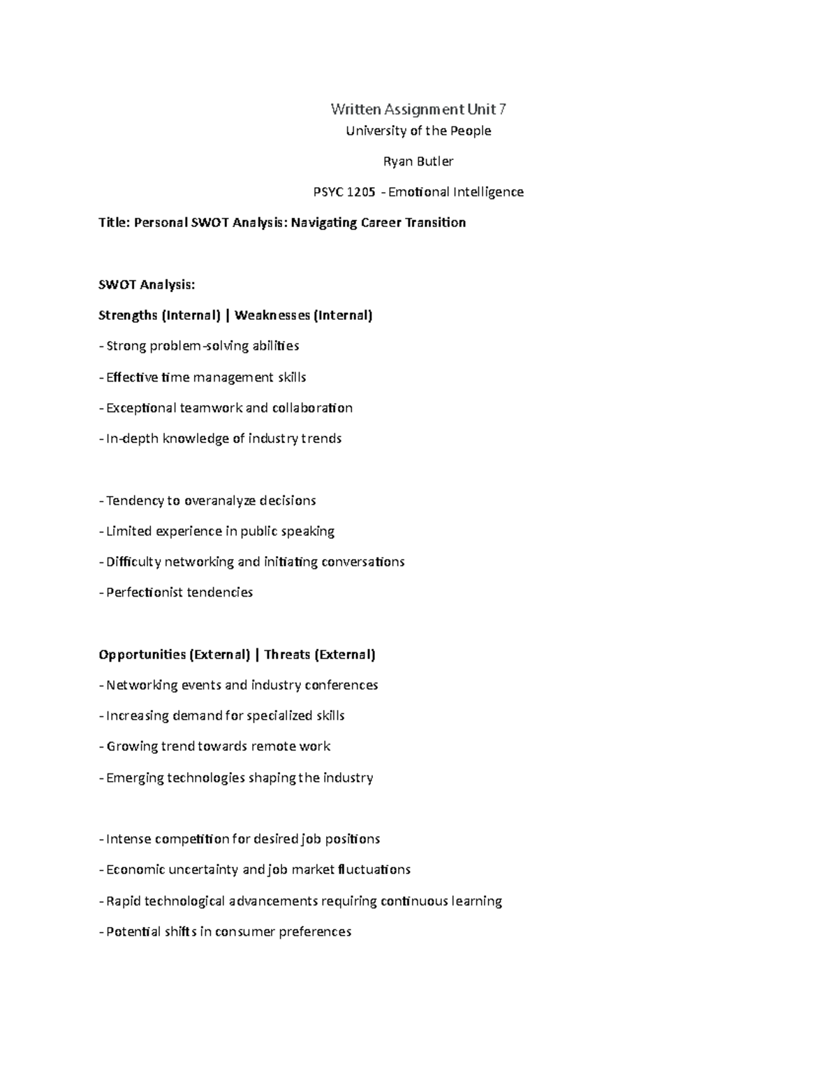 PSYC 1205 - Written Assignment Unit 7 - Written Assignment Unit 7 University of the People Ryan ...