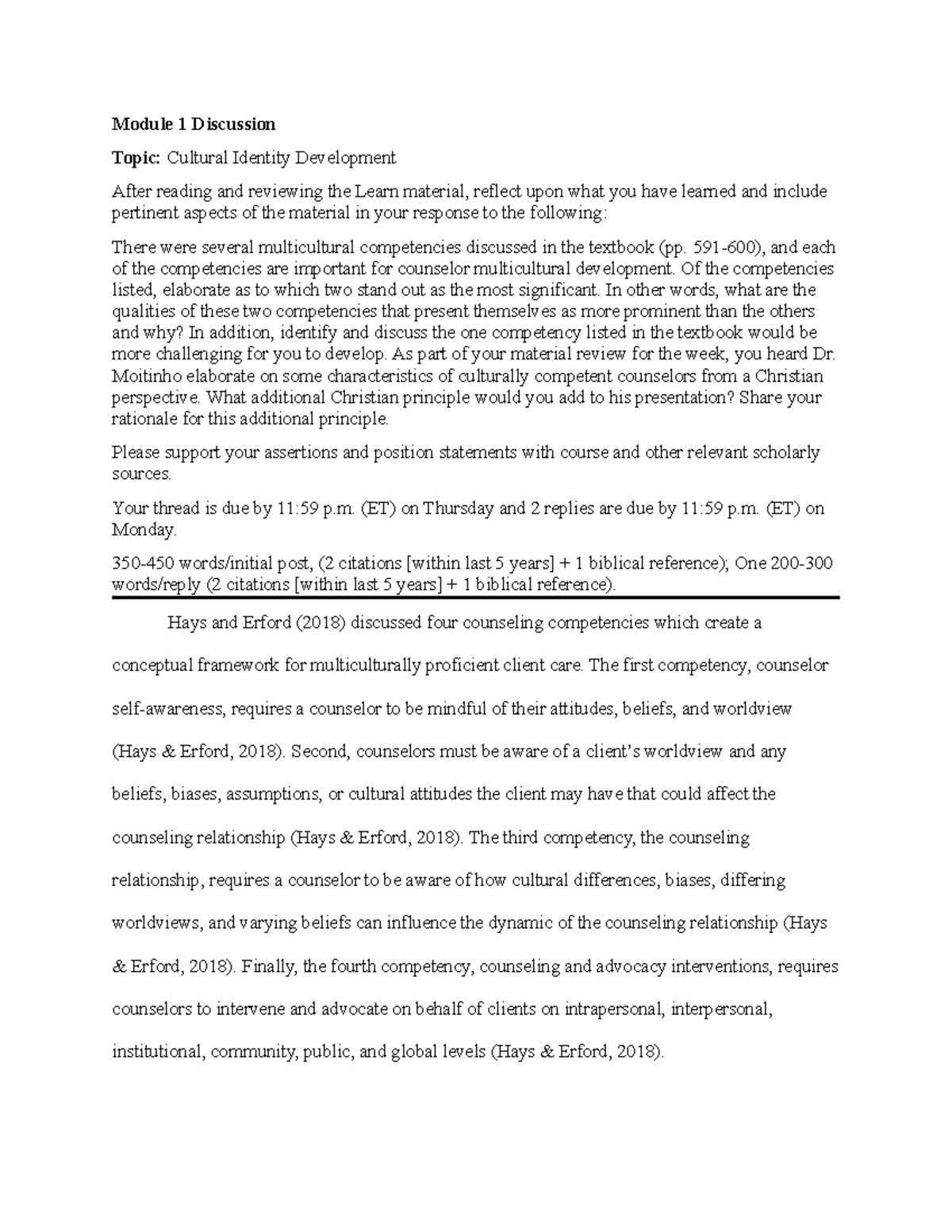 Module 1 Discussion: Cultural Identity in Multicultural Counseling ...