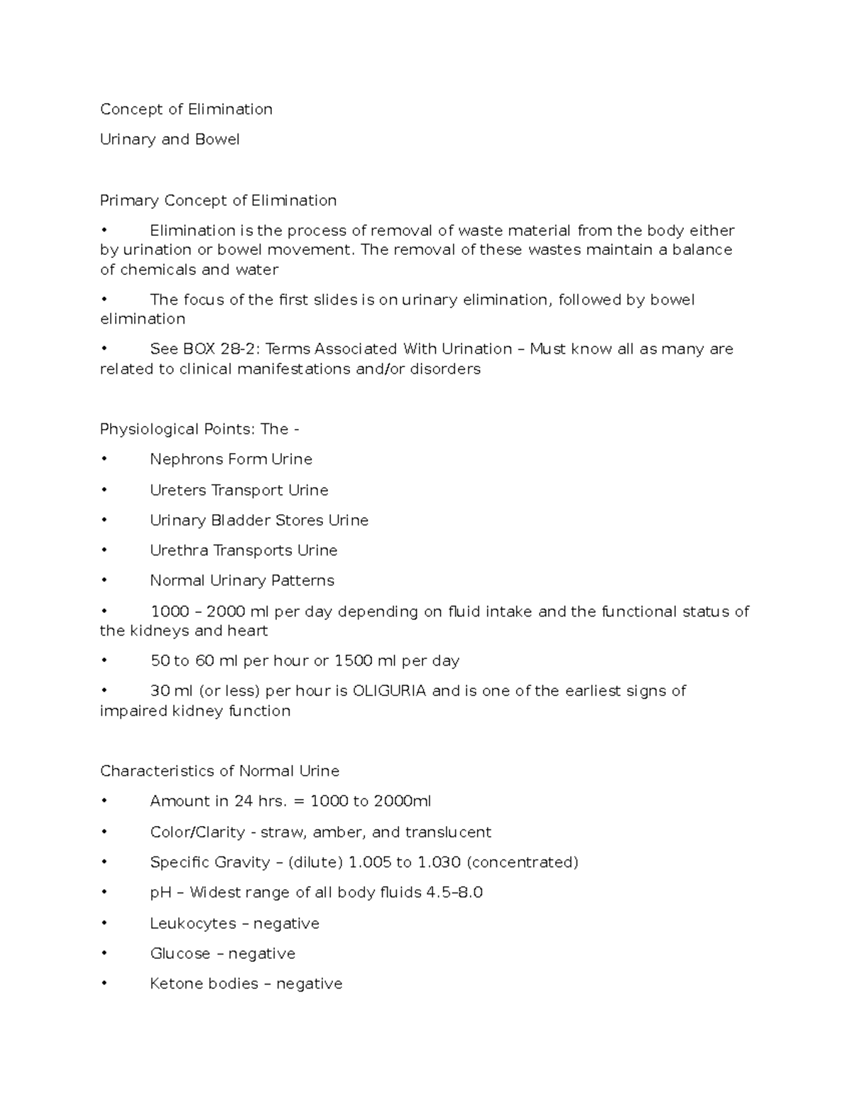 Test 1 - test - Concept of Elimination Urinary and Bowel Primary ...