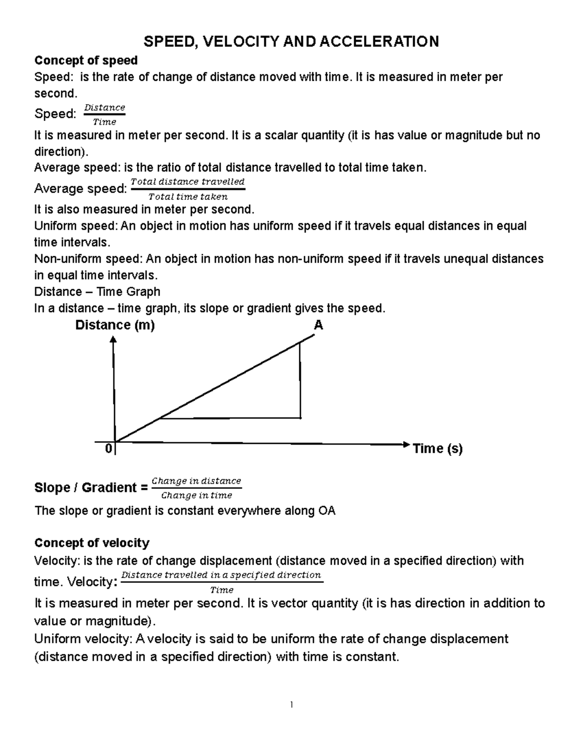 SPEED, VELOCITY, AND ACCELERATION: Concepts and Applications (PHYS 101 ...