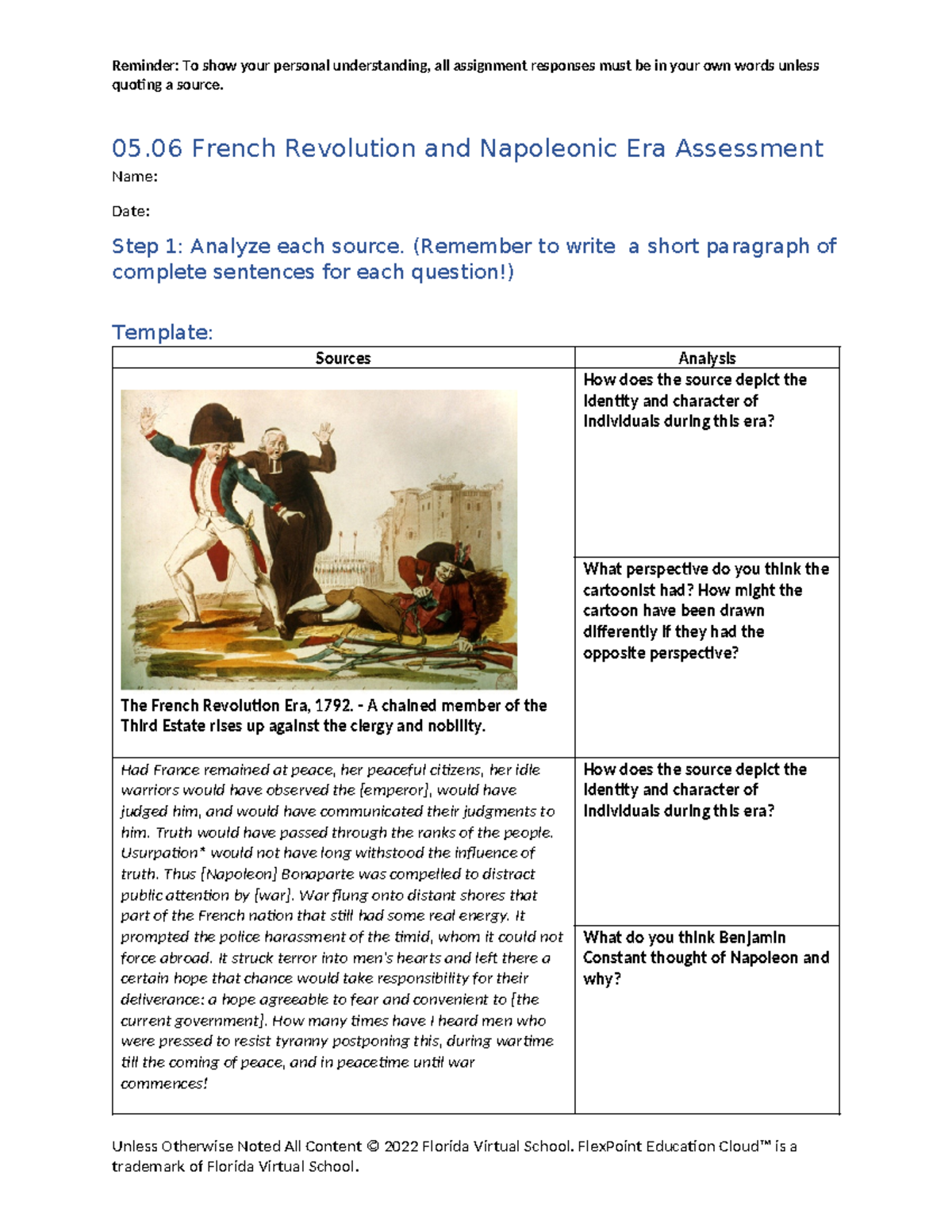 French Revolution & Napoleonic Era Analysis - YourName - Studocu