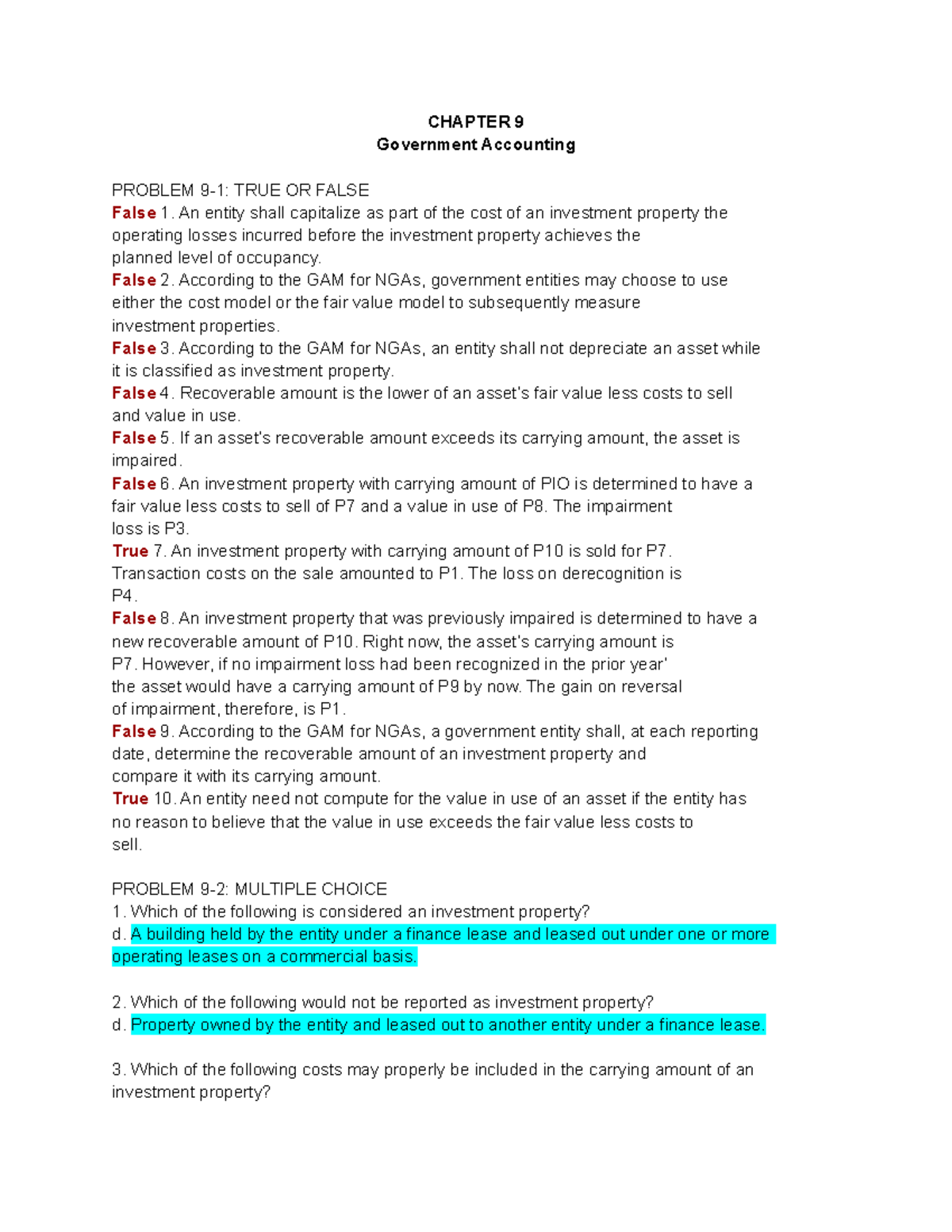 Gov.Acctg - Chapter 9 Review and Analysis of Investment Properties ...