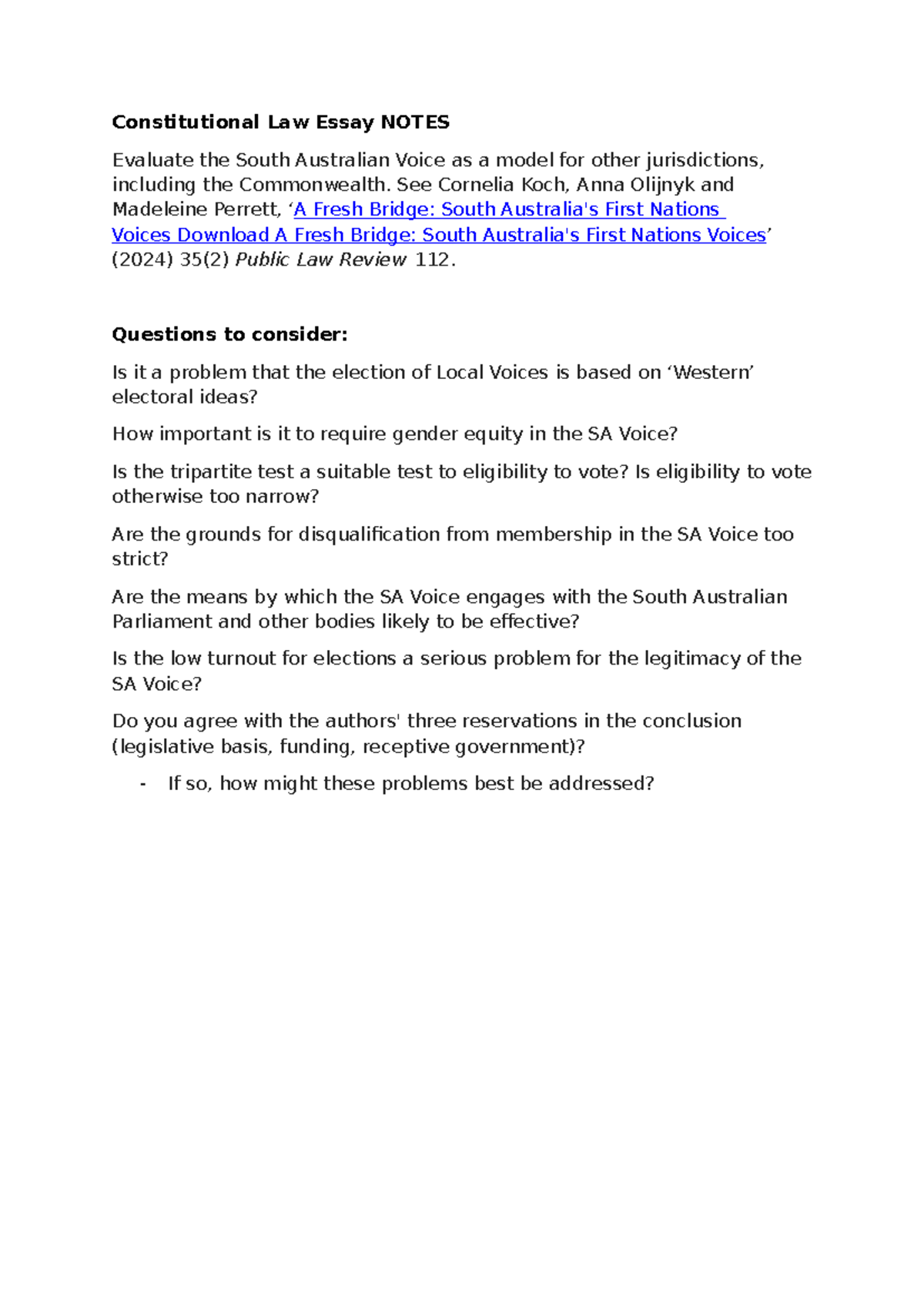 Constitutional Law Essay Notes: Evaluating the SA Voice Model for ...