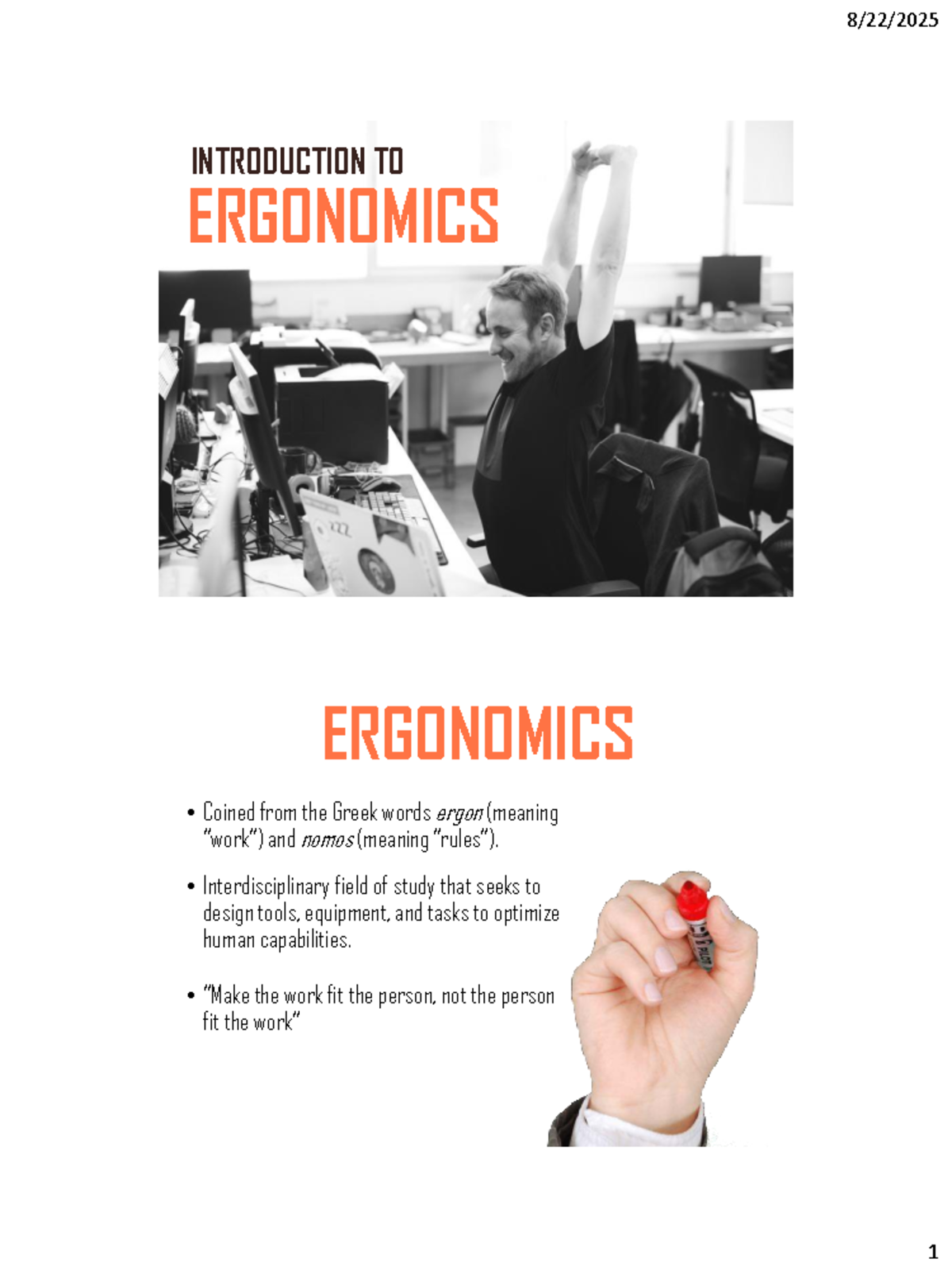 Lecture 1: Introduction to Ergonomics and Its Historical Context - Studocu